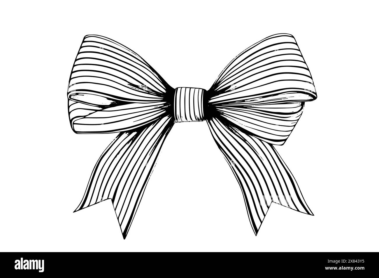 Vintage Christmas Gift: Hand-Drawn Bow and Ribbon Vector Sketch in ...