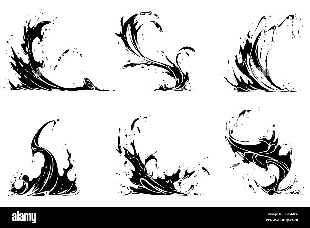 Vintage Sketch Collection: Liquid Wave and Splash Vector Engraved Style ...