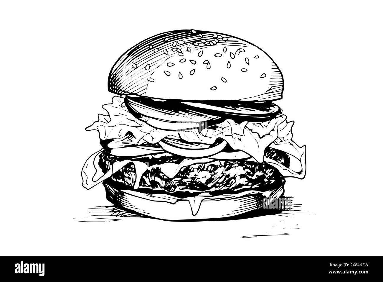 Burger hand drawn ink sketch. Engraved style vector illustration Stock ...