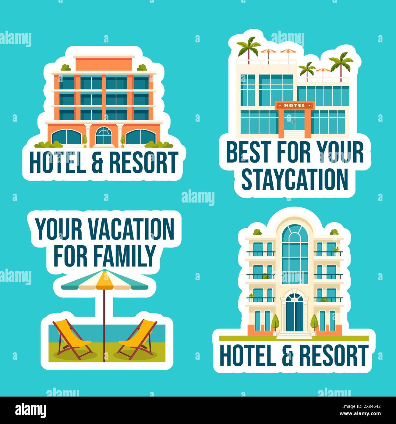 Hotel Label Flat Cartoon Hand Drawn Templates Background Illustration ...