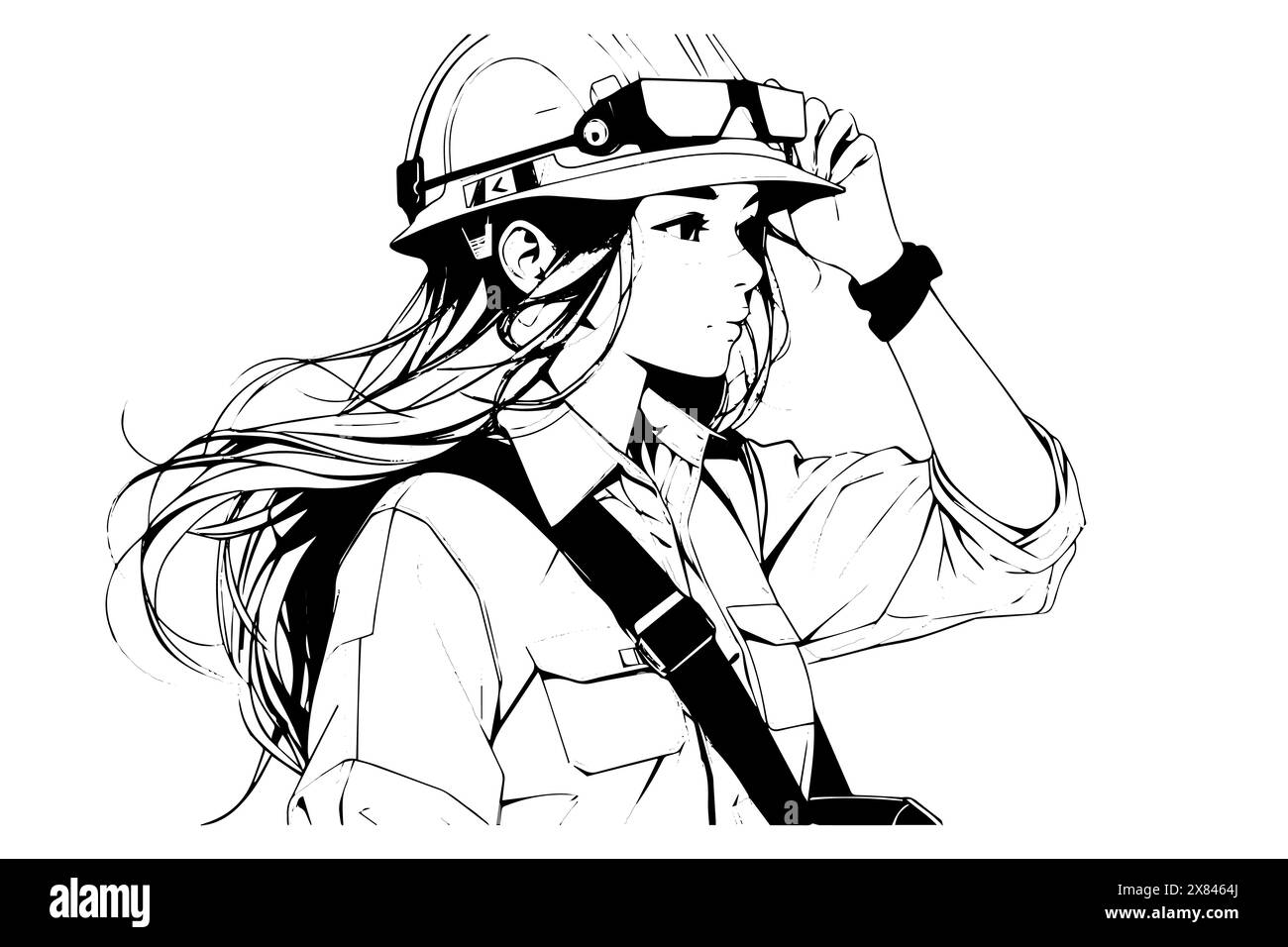 Engineer or arhitect young girl in safety helmet vector sketch ...