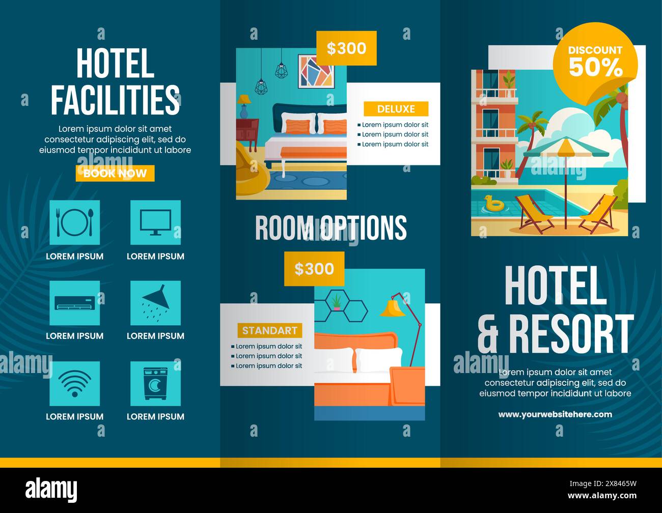 Hotel Brochure Cartoon Hand Drawn Templates Background Illustration ...