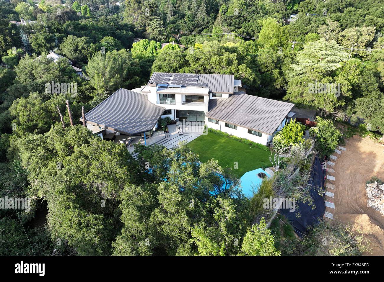 An aerial view of mansion house purchased by Los Angeles Dodgers player ...
