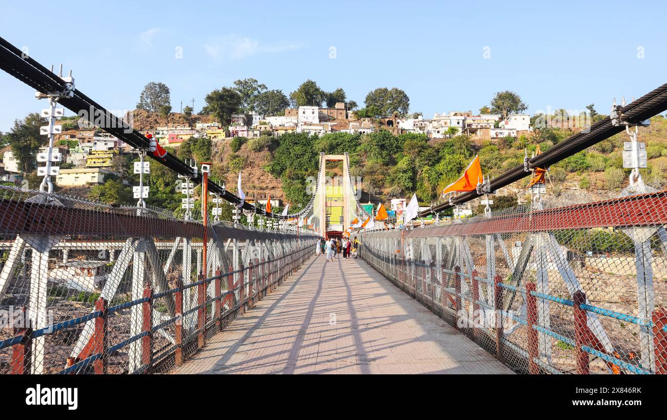 View of Suspension Bridge Connecting to Mandhata Island From Mainland ...