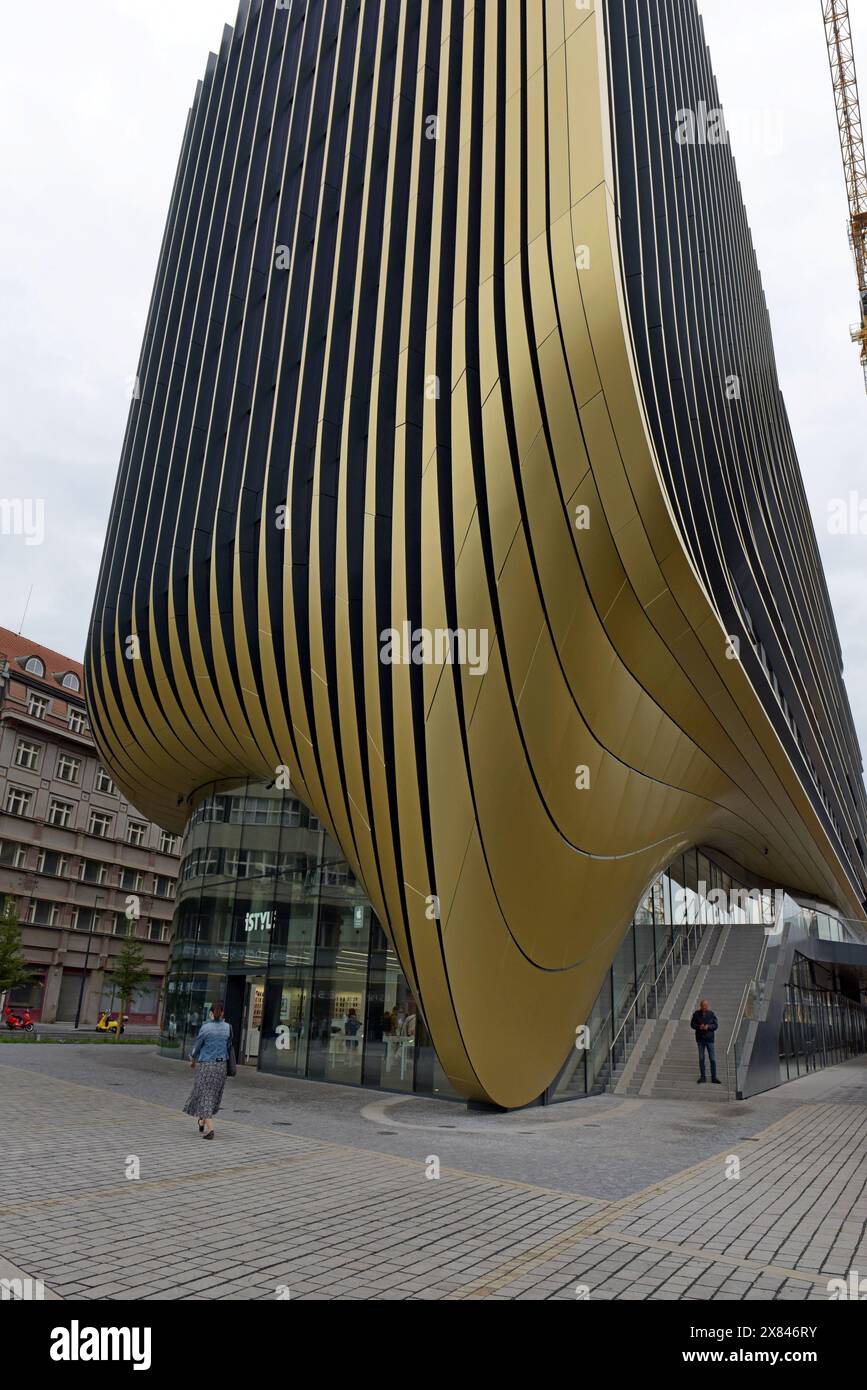 Masaryčka building, iconic modern architecture by Zaha Hadid Architects, adgacent to Praha ...