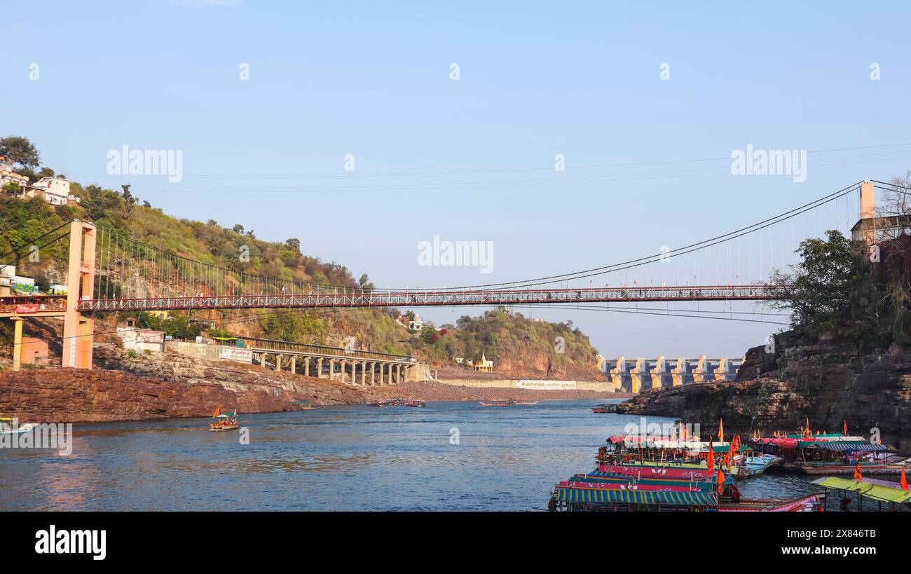 View of Suspension Bridge Connecting to Mandhata Island From Mainland ...
