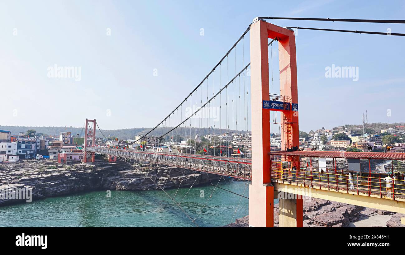 View of Suspension Bridge Connecting to Mandhata Island From Mainland ...