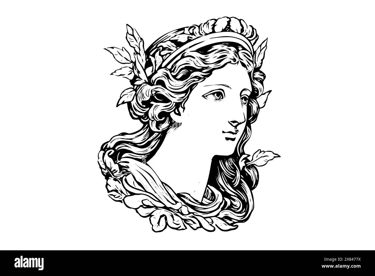 Aphrodite head hand drawn ink sketch. Engraved style vector ...
