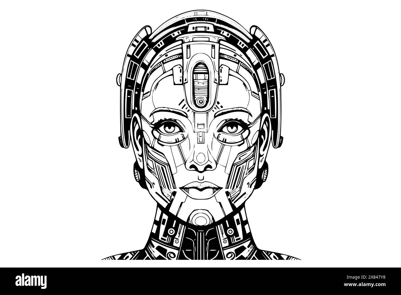Hand-Drawn AI Robot Cyborg in a Timeless Vintage Engraved Style. Vector ...