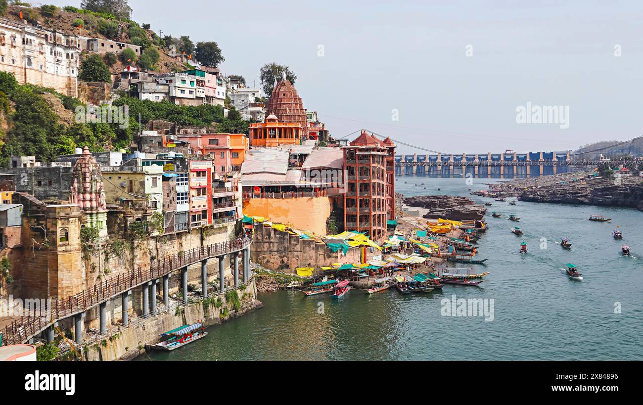 View of Omkareshwar Temple and Narmada River, Omkareshwar, Madhya ...