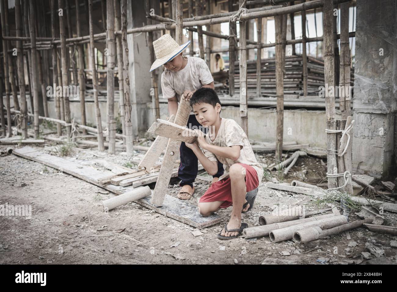 Poor children are forced to work in construction. are forced to work in ...