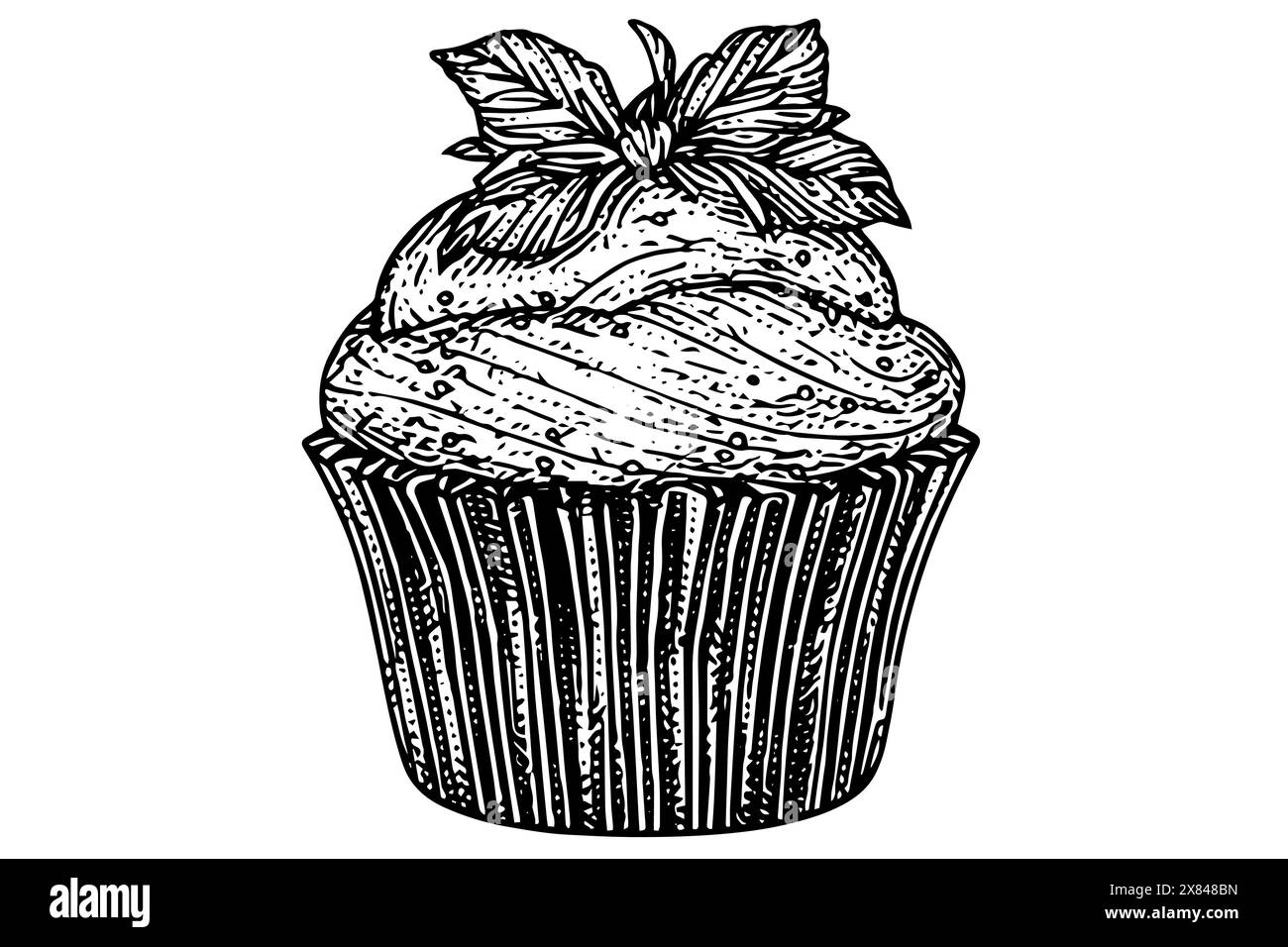 Cupcake hand drawn ink sketch. Engraved style retro vector illustration ...