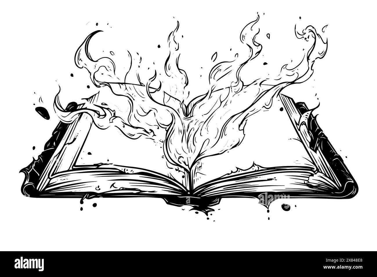 Open burning book hand drawn ink sketch. Engraved retro style vector ...
