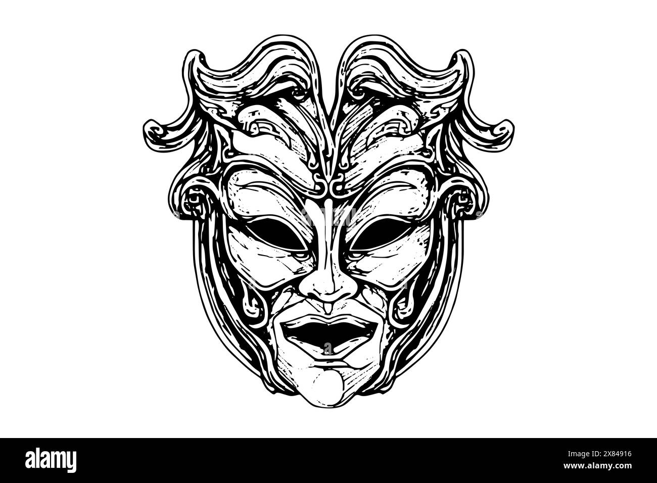 Black carnival mask sketch in vintage style. Vector Hand drawn engraved ...