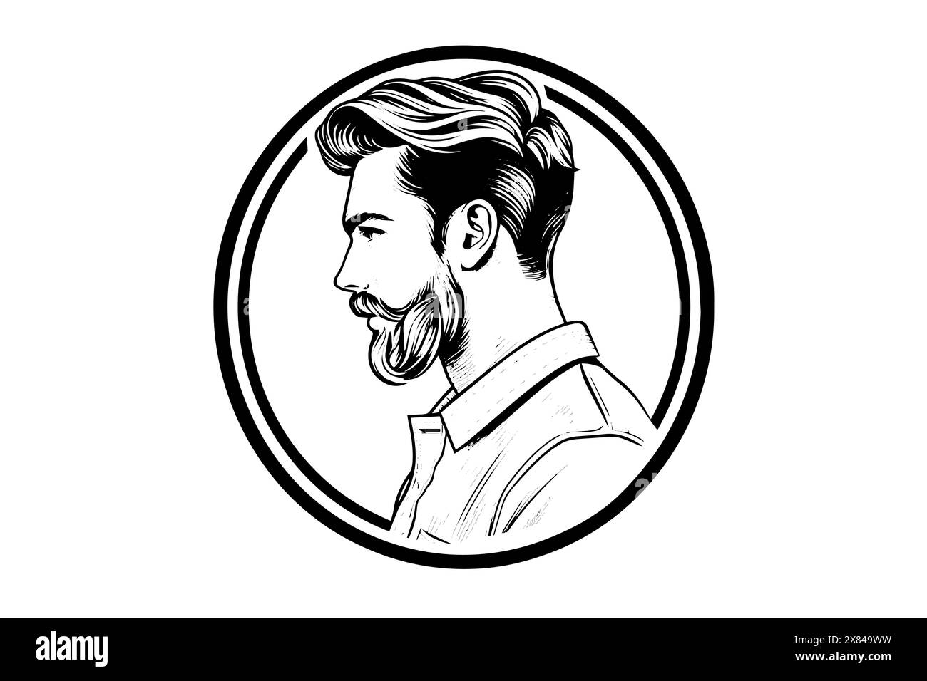 Hand drawn portrait of bearded man in profile. Hipster ink sketch ...
