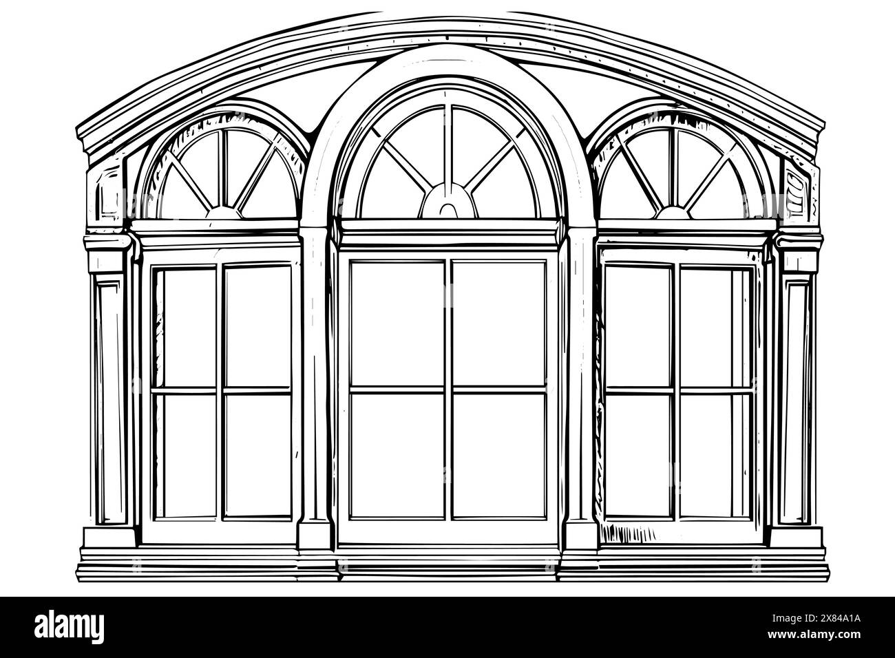 Vintage Window Frame Sketch: Hand-Drawn Vector Illustration in Black and White Stock Vector ...