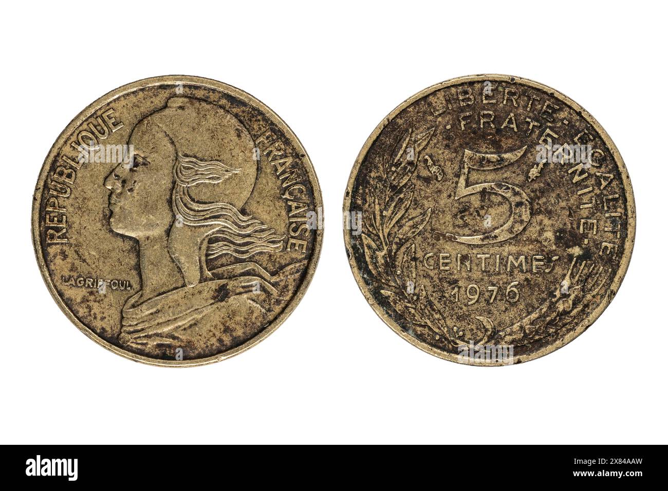 French coin with the image of Marianne, 5 centimes, dated 1976, obverse ...