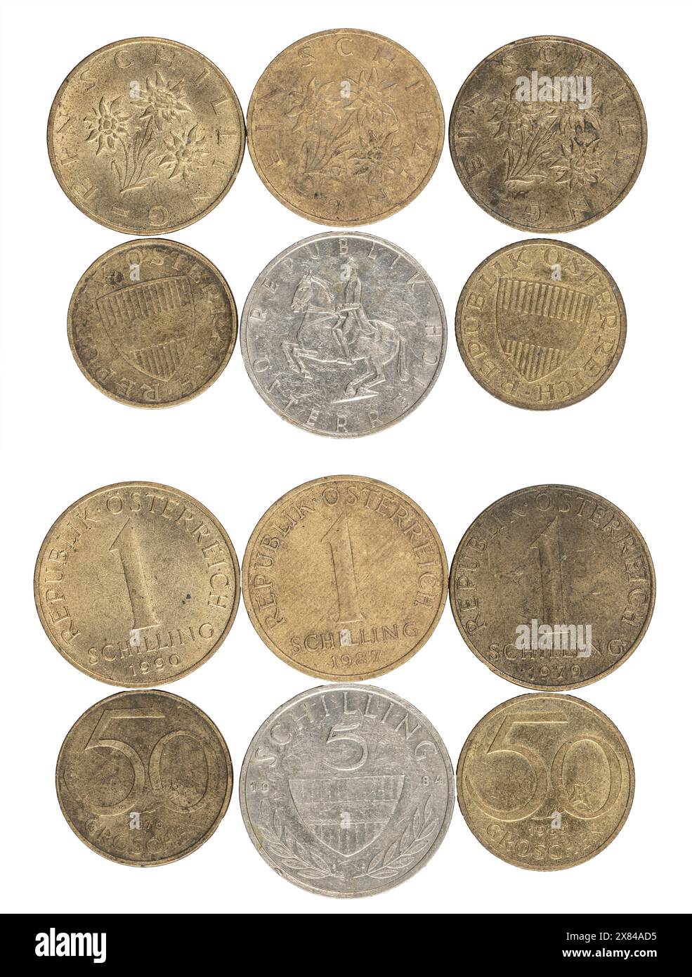 Collection of various Austrian coins, schillings and groschen ...
