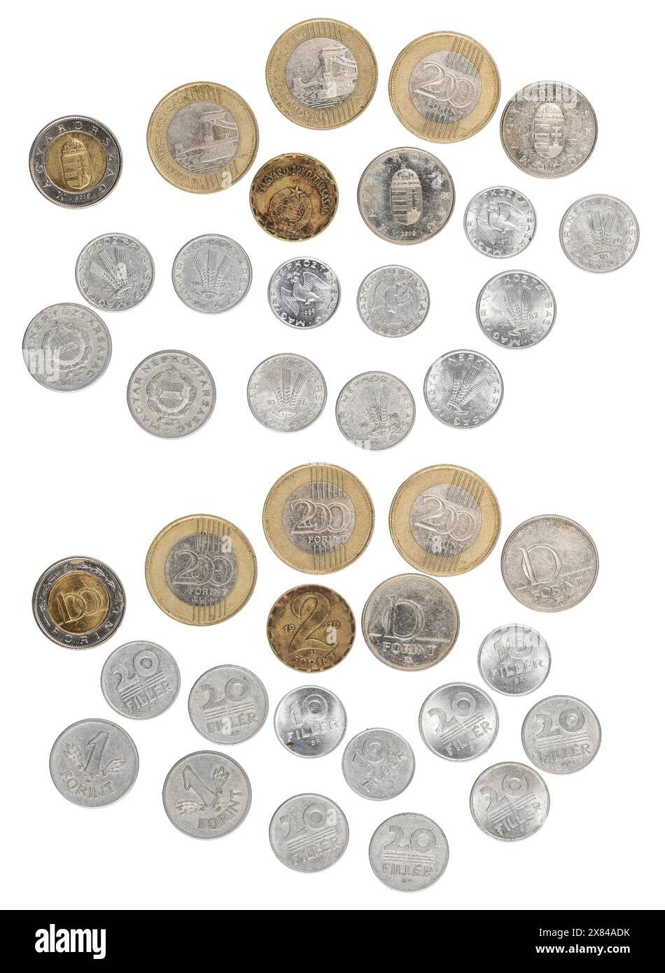 Various old Hungarian coins in different values, filler and forint ...
