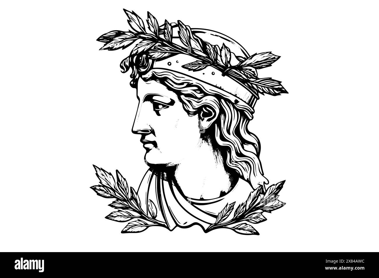 Hermes head hand drawn ink sketch. Engraved style vector illustration ...