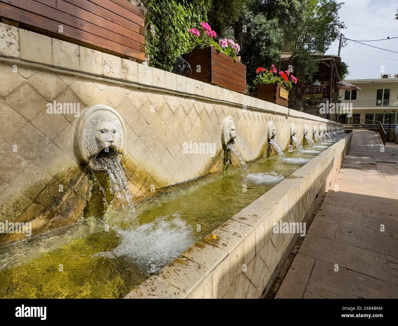 Partial view of lion fountain Venetian fountain Kefalovrisi with 25 ...
