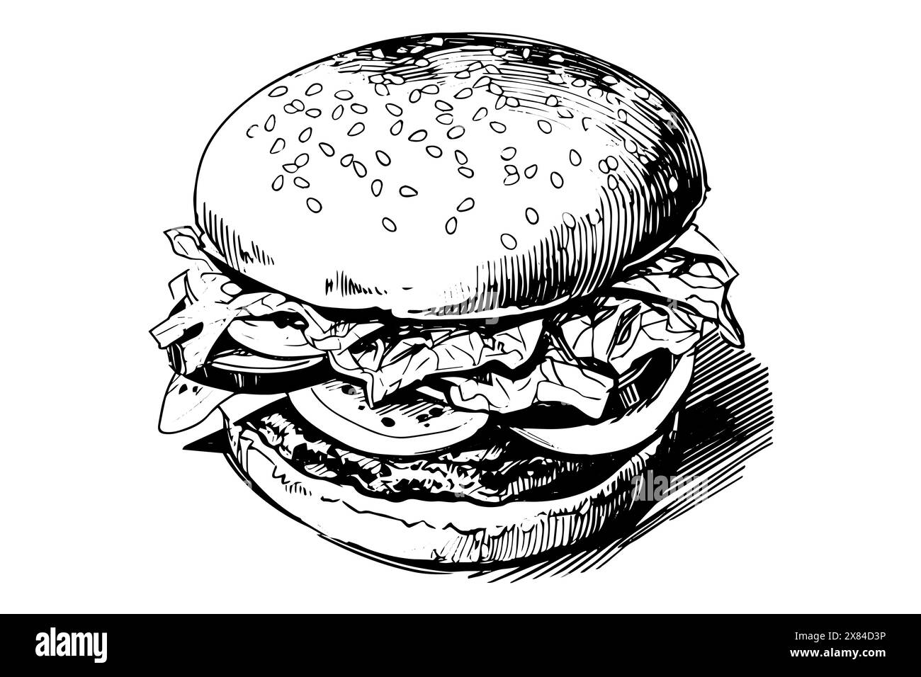 Burger hand drawn ink sketch. Engraved style vector illustration Stock ...