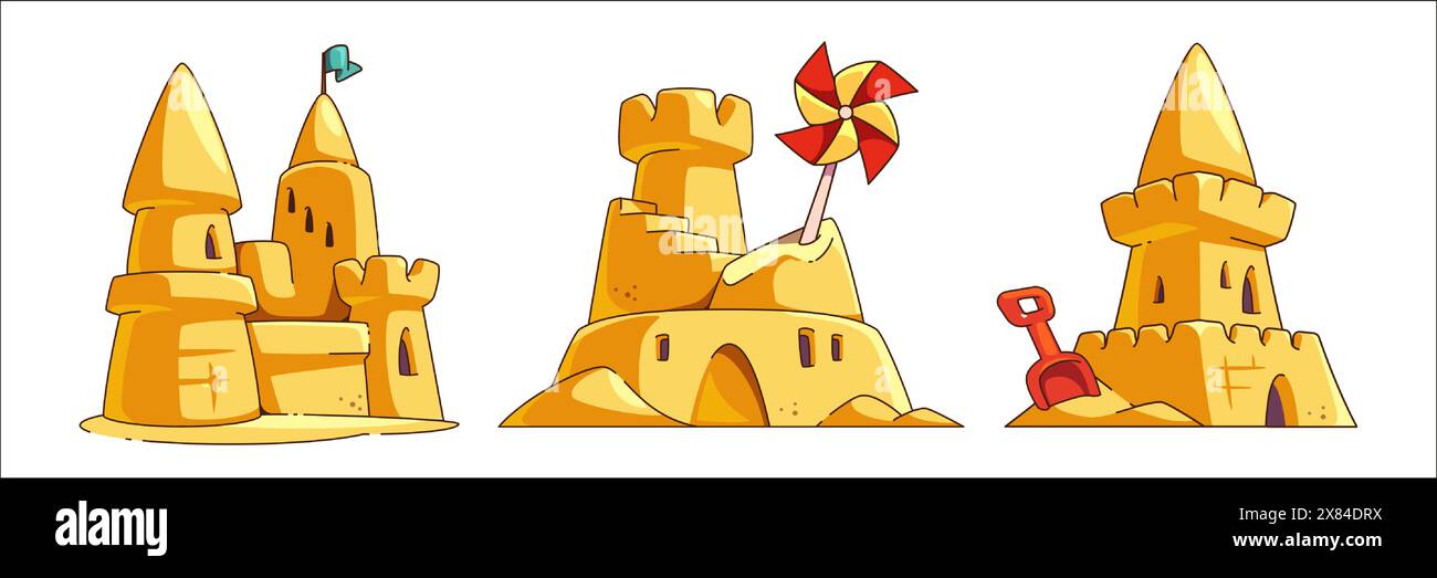 Beach sandcastle to play near sea cartoon vector. Cute sand castle ...