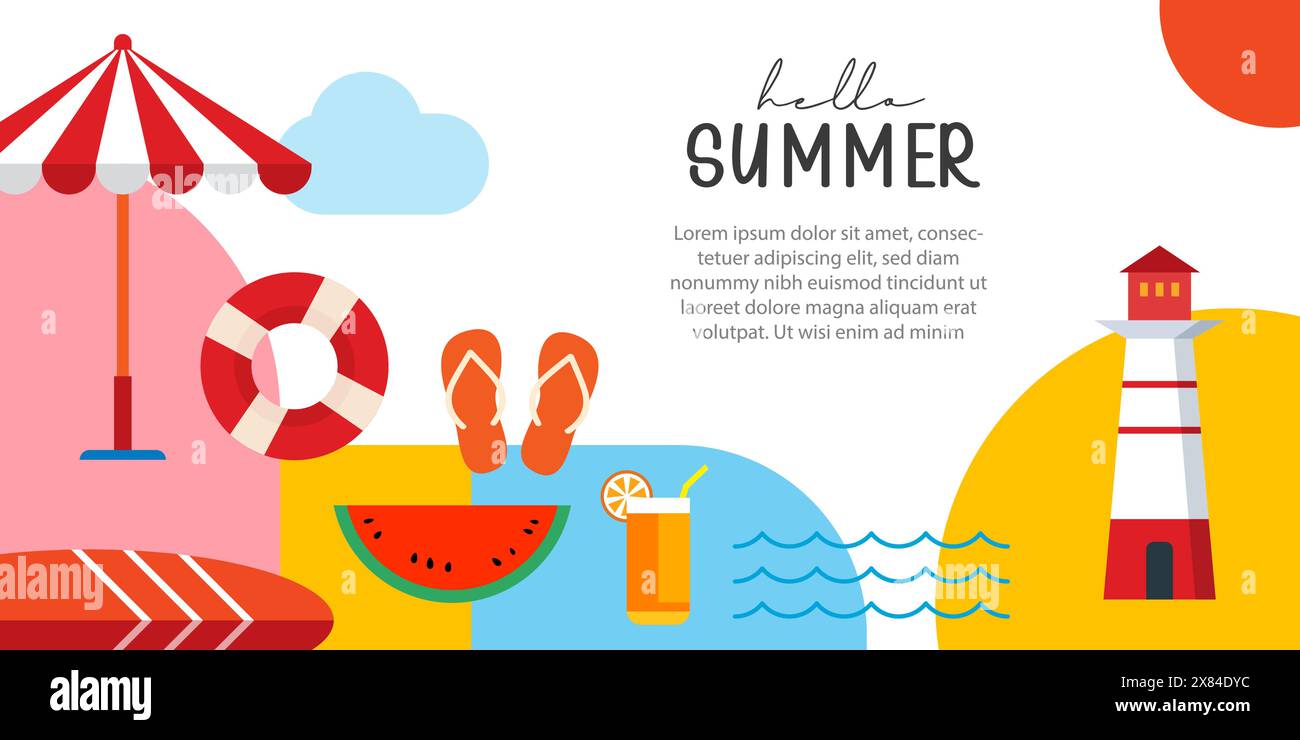 Hello summer poster and banners design. Summer with objects elements ...