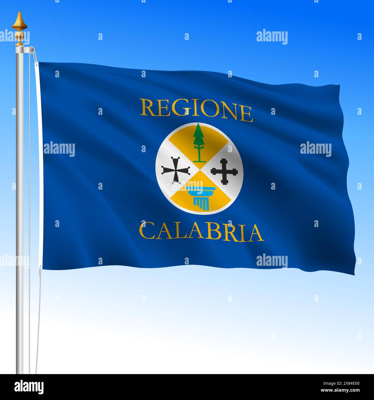 Calabria, waving flag of the region, Region of Calabria, Italian Republic, vector illustration ...