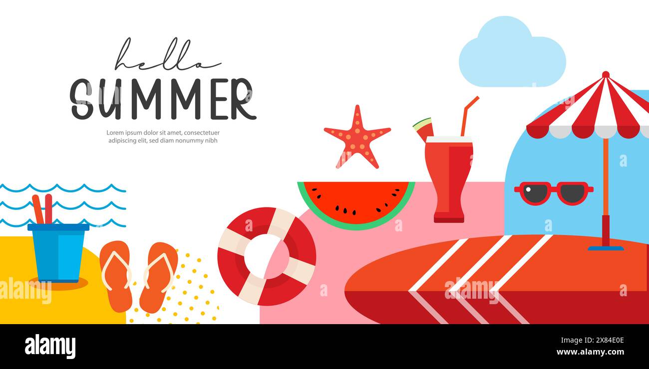 Hello summer poster and banners design. Summer with objects elements ...