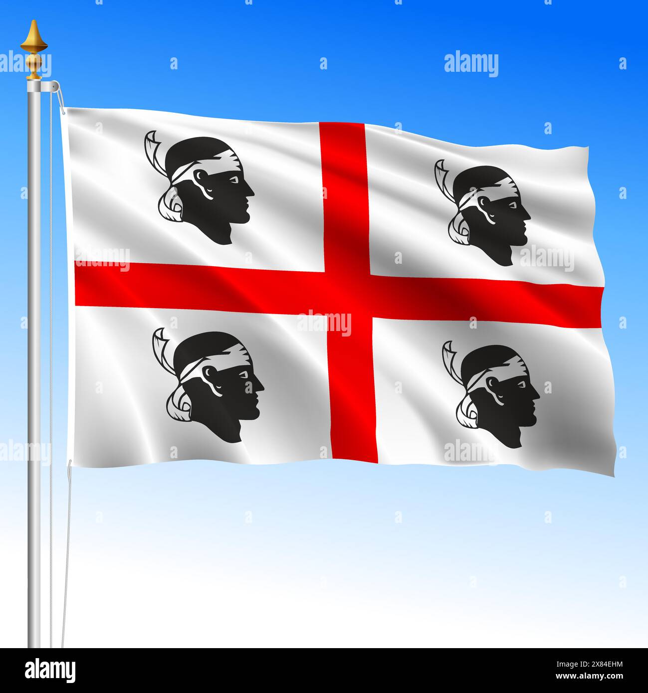 Sardegna (Sardinia) regional waving flag, Republic of Italy, vector ...