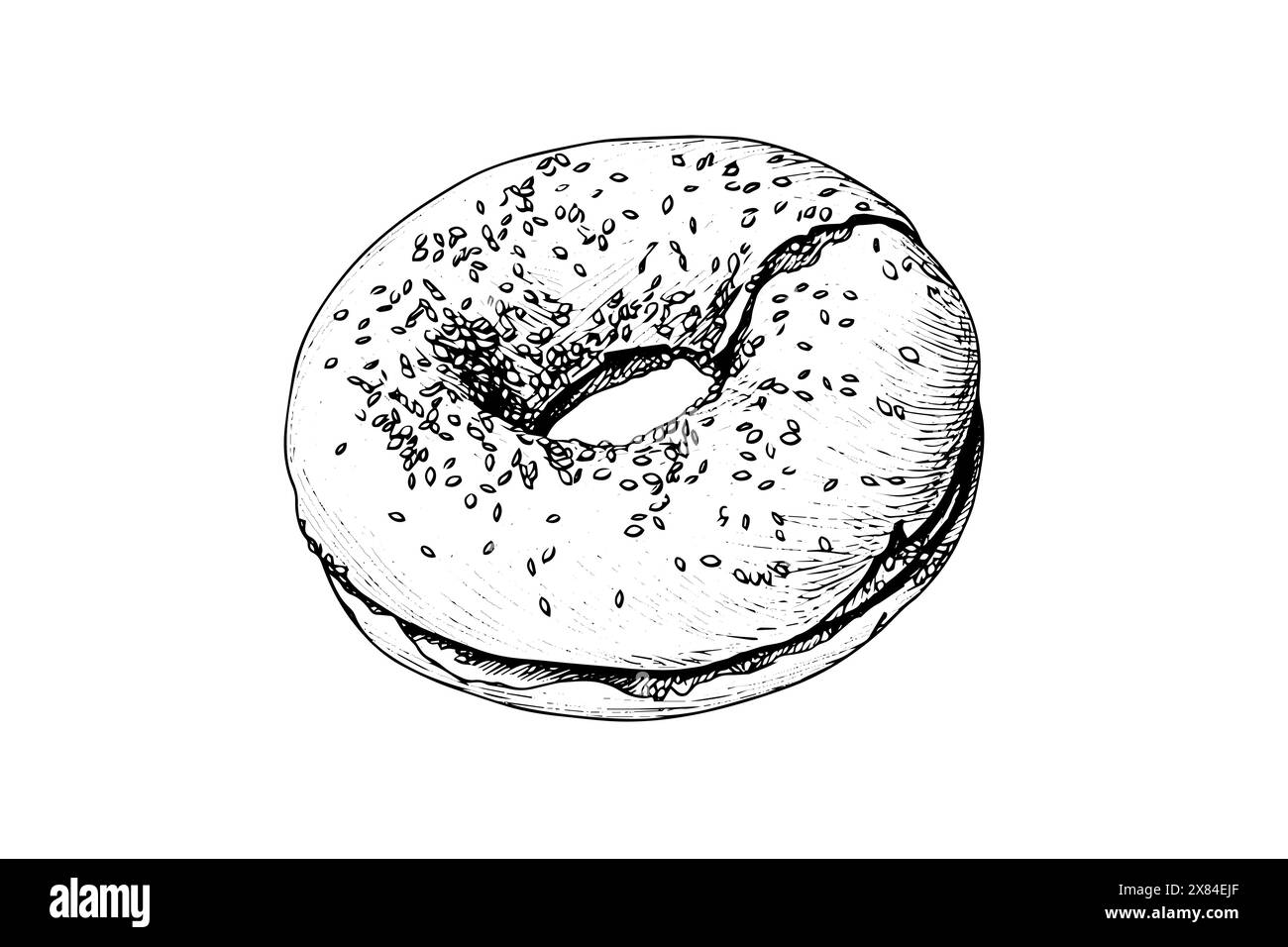 Bagel sketch in american style. Hand drawn vector illustration in ...
