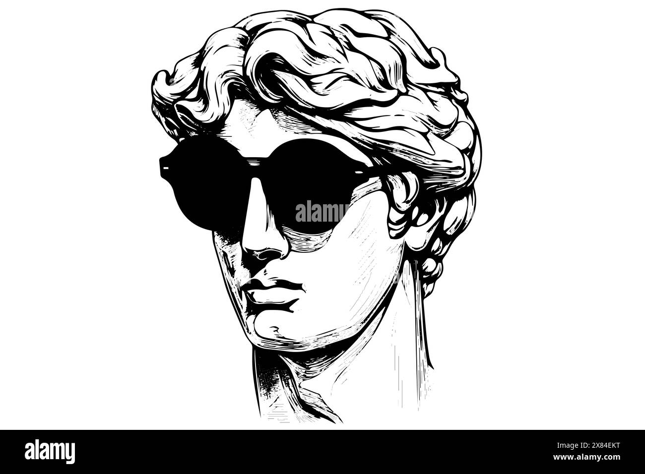 Hermes in sunglasses hand drawn ink sketch. Engraved style vector ...