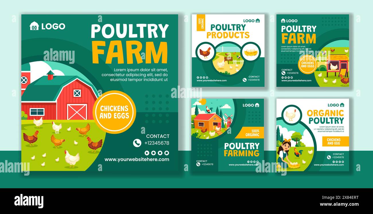 Poultry Farm Social Media Post Flat Cartoon Hand Drawn Templates ...