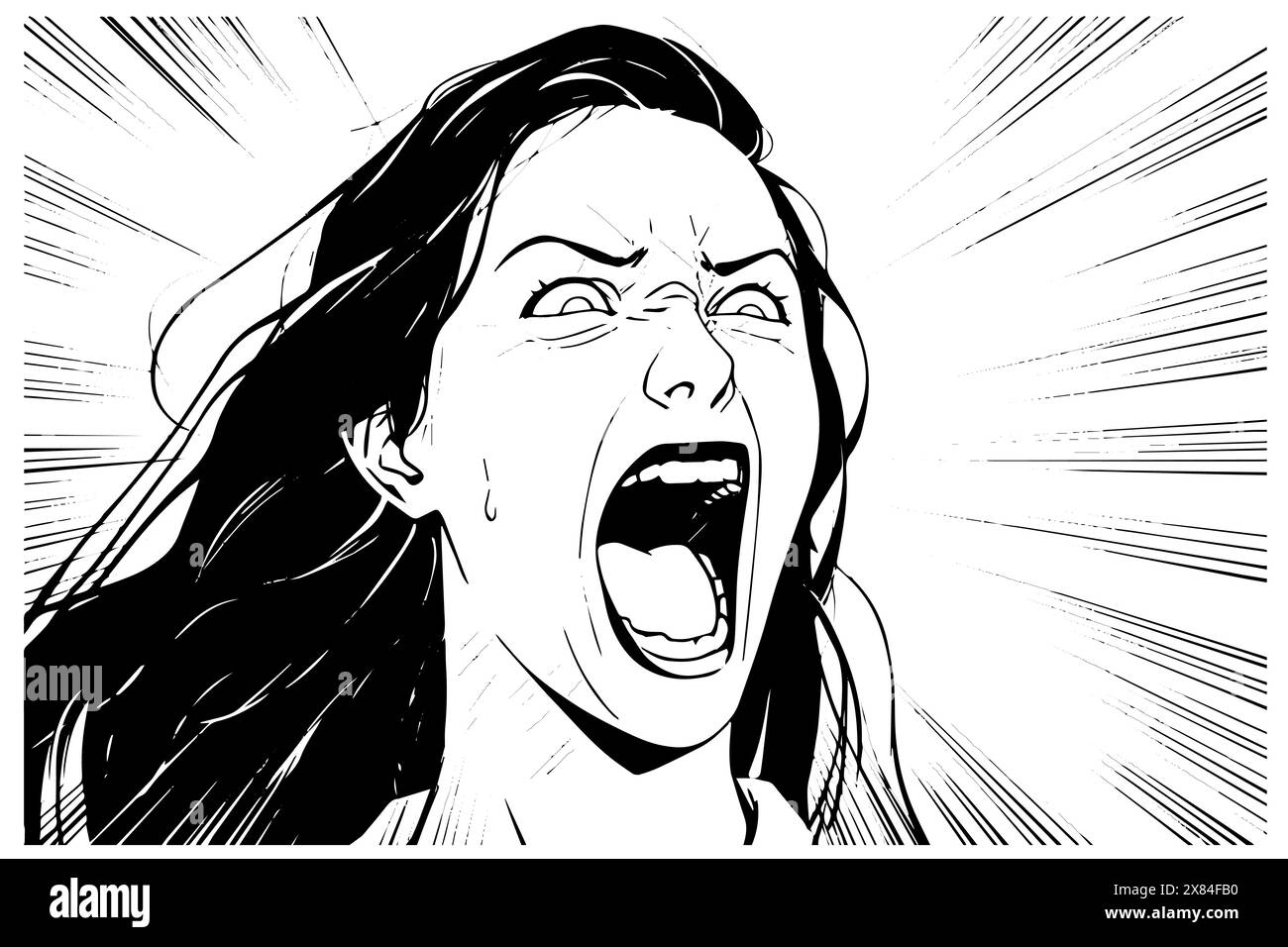 Angry scream woman hand drawn ink sketch. Emotional girl vector ...