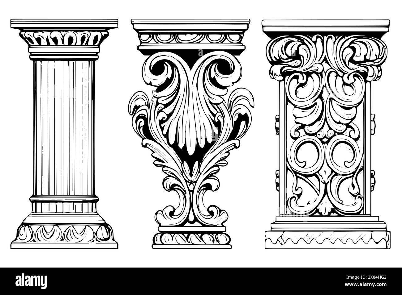 Ancient Column Collection: Vintage Vector Illustrations of Roman and Greek Architecture Element ...