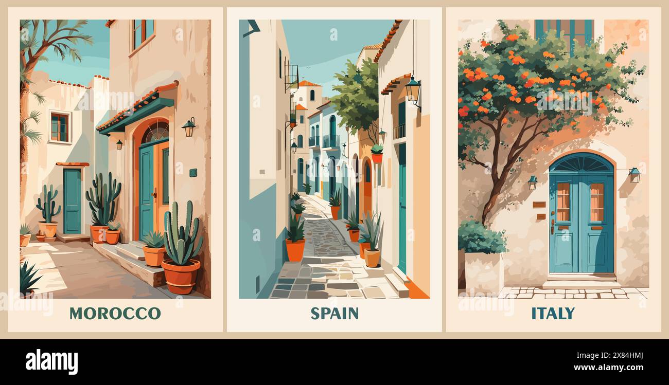 Set of Travel Destination Posters in retro style Stock Vector Image & Art - Alamy