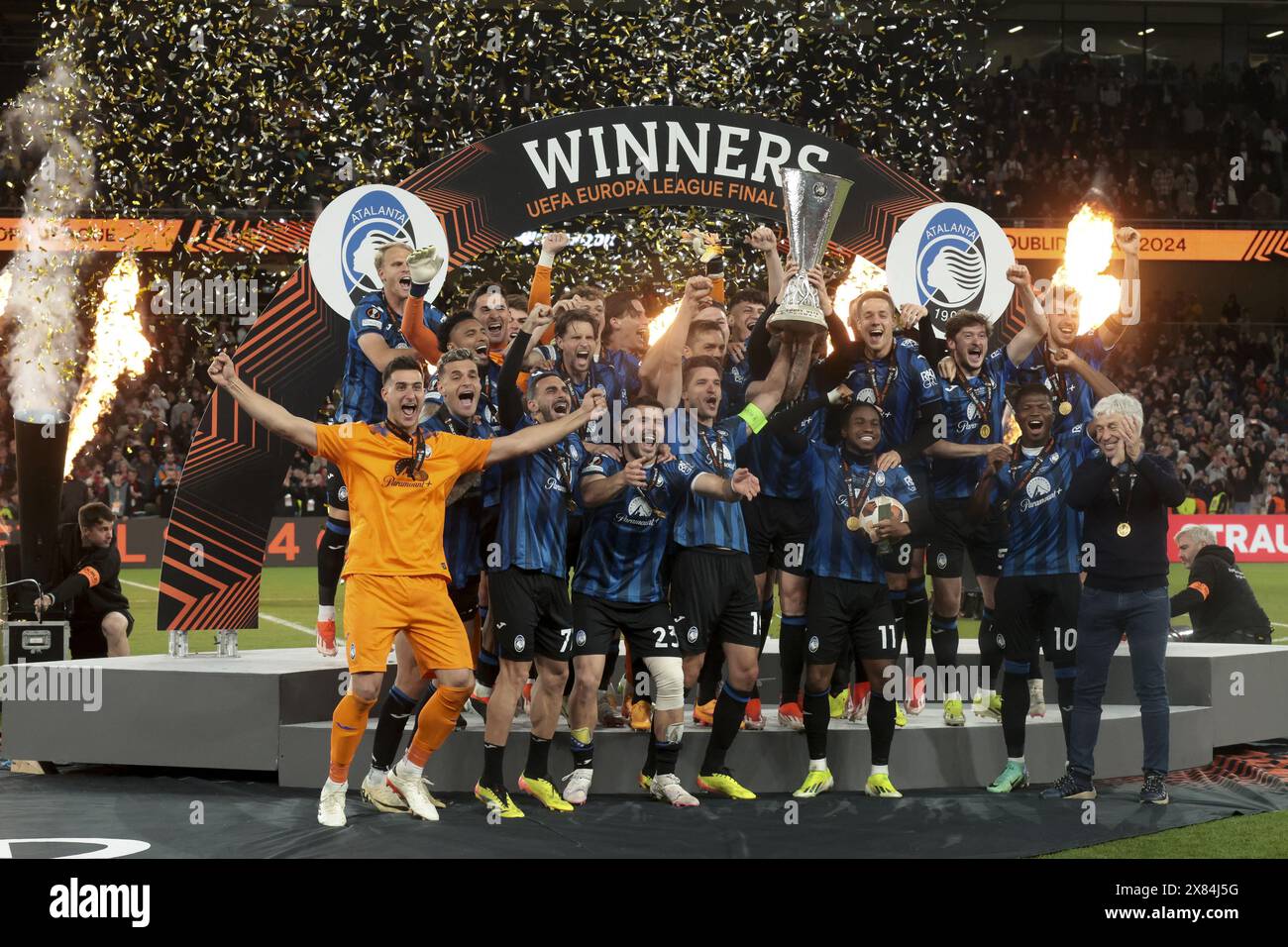 Captain of Atalanta Berat Gjimshiti and teammates celebrate during the ...