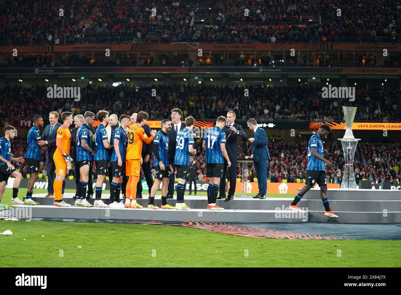 The Atalanta players receiving their winners medals after the UEFA ...