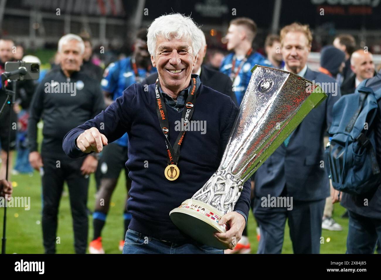 Gian Piero Gasperini, Head Coach of Atalanta with the Trophy after the ...