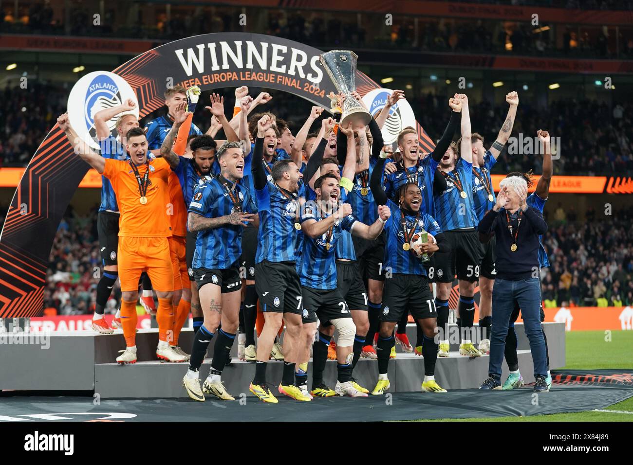 The Atalanta players celebrate with the Trophy after the UEFA Europa ...