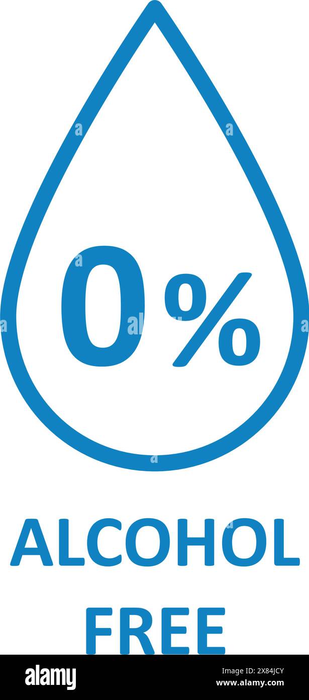 Alcohol free icon. Don't contain alcohol symbol. Zero percent tag. Drop ...