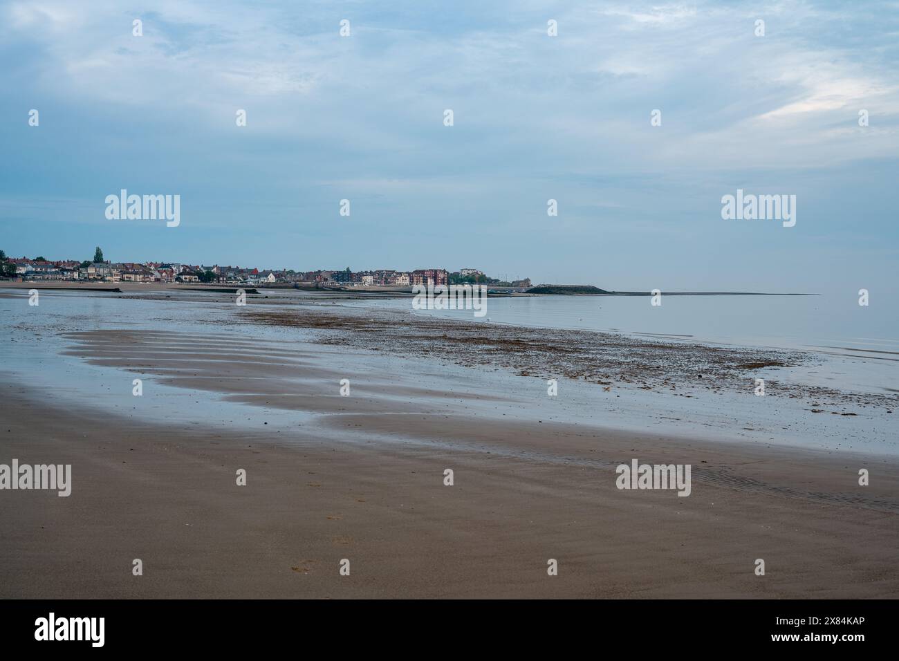 Empty beach and seafront at Rhos-on-Sea, Wales UK at low tide Stock ...