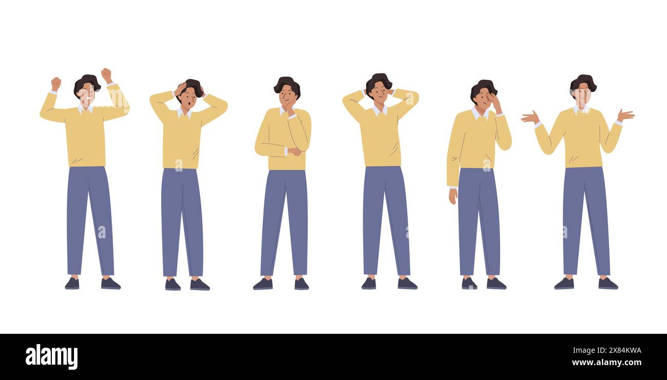 Young Man feel different negative and positive emotions. Various male ...