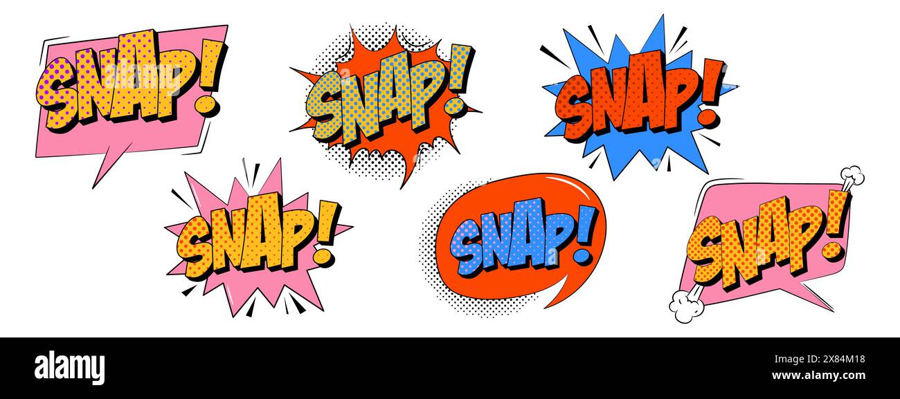 Set of comic speech bubble in trendy retro style. Snap text Stock ...