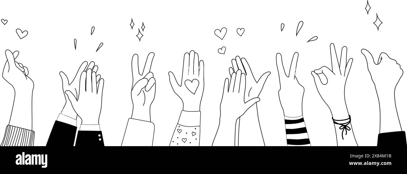 Doodle sketch hands up gestures comic icons silhouettes vector set ...