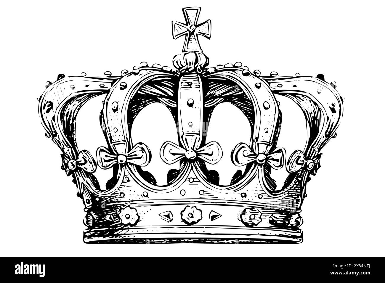 Vintage crown hand drawn ink sketch. Engraved style vector illustration ...