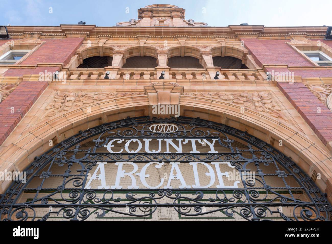Signage above the entrance to the County Arcade in Leeds, West ...