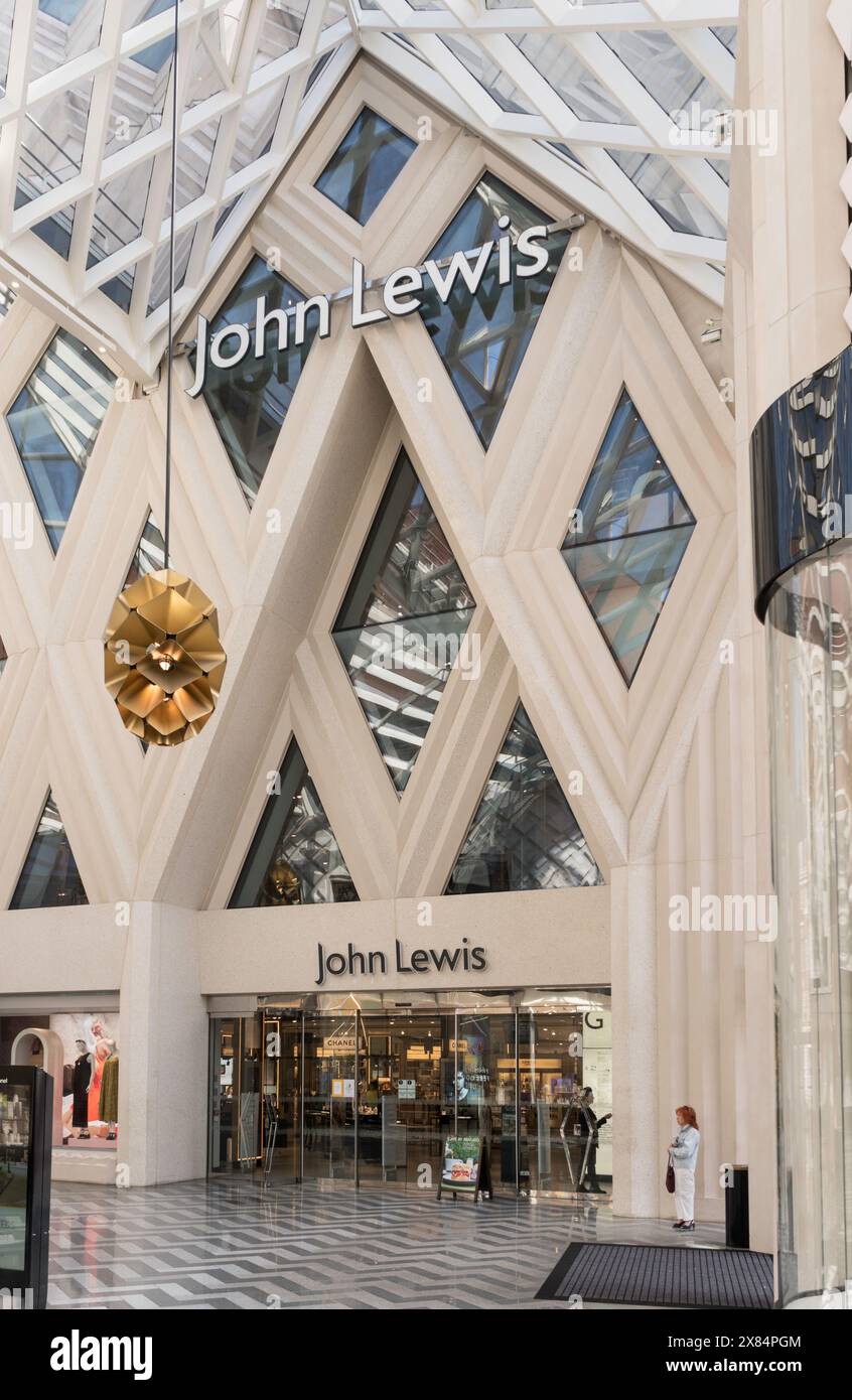 Entrance to the John Lewis store in Leeds city centre, West Yorkshire ...