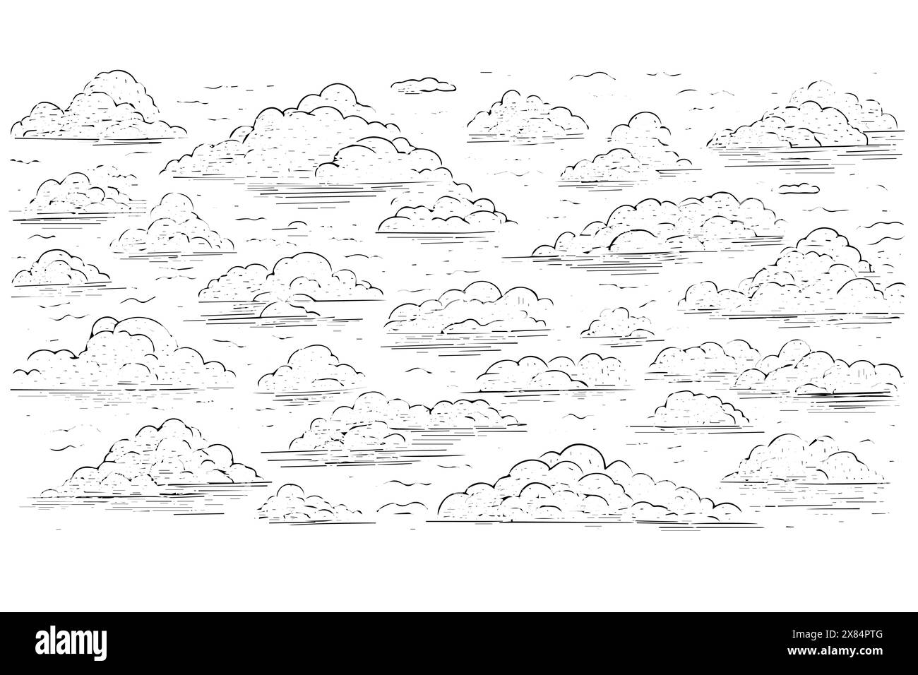 Vintage Sky Cloud Sketch: Hand-Drawn Vector Illustration. Seamless ...